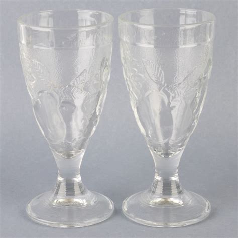 Antique Pair Of Wine Drinking Glasses With Molded Design Antique