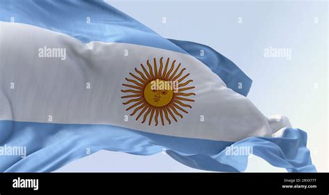 Close Up Of Argentina National Flag Waving On A Clear Day Three Equal