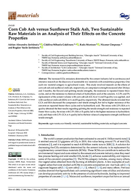 Pdf Corn Cob Ash Versus Sunflower Stalk Ash Two Sustainable Raw Materials In An Analysis Of