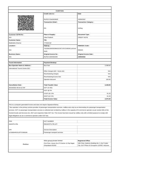 Ac Gst Credit Note Pdf Payments Transport