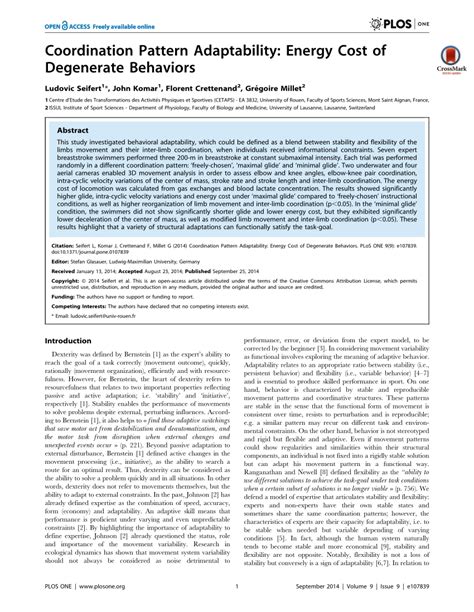 Pdf Coordination Pattern Adaptability Energy Cost Of Degenerate