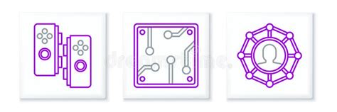 set line project team base gamepad and processor icon vector stock
