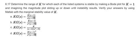 solved 6 17 determine the range of k for which each of the