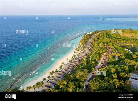 Aerial View Kuredu With Water Bungalows And Beaches Laviyani Atoll