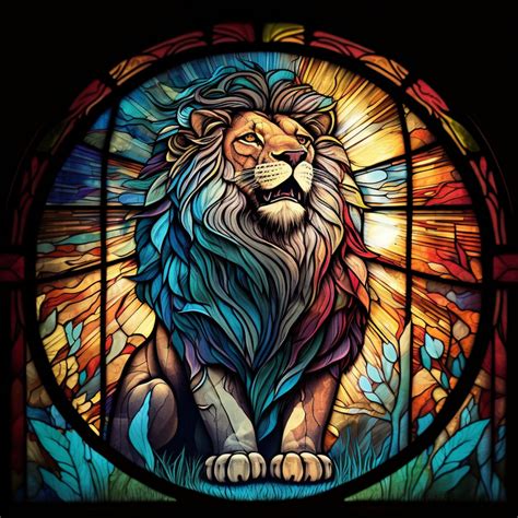 Digital Art Print Lion On Stained Glass Instant Downloadable Etsy