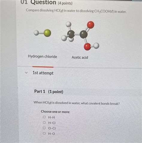 Compare Dissolving Hcl G In Water To Dissolving