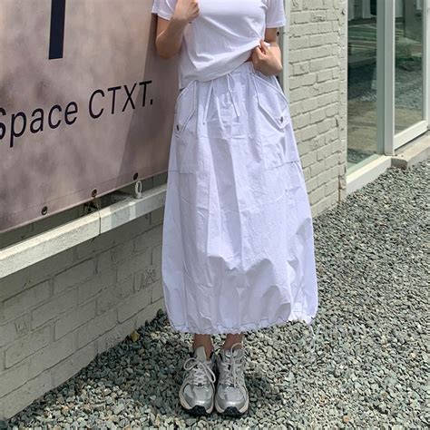 무료배송 하체커버밑단스트링 피슈 포켓 롱 스커트 치마 스냅 스트링 포켓 포인트 아메카지 고프코어