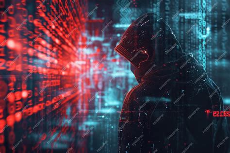 Premium Photo Hooded Man Standing In Front Of A Digital Cityscape