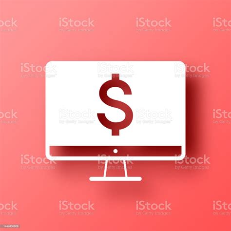 달러 기호가 있는 데스크톱 컴퓨터 그림자가 있는 빨간색 배경의 아이콘 0명에 대한 스톡 벡터 아트 및 기타 이미지 0명 3