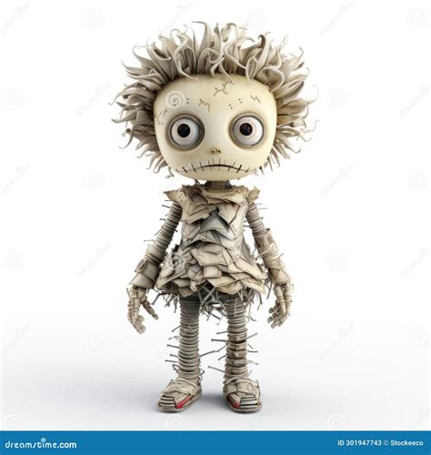 Surrealistic Mummy Character Doll With Spiky Hair And Distressed Edges Stock Illustration