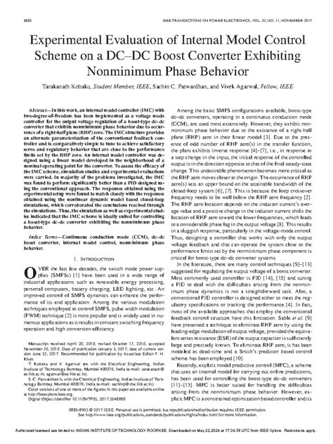 Experimental Evaluation Of Internal Model Control Scheme On A Dcdc