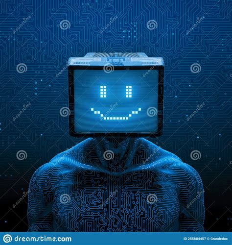 Illustration About 3d Illustration Of Dark Pixel Smile Faced Male Robot