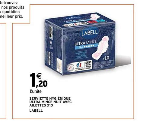Promo Serviette Hygiénique Ultra Mince Nuit Avec Ailettes X 10 Labell