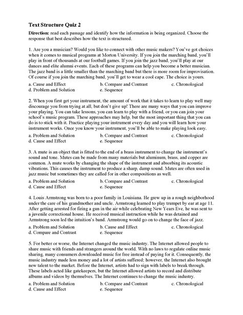 Text Structure Worksheets Compare And Contrast Readings Text
