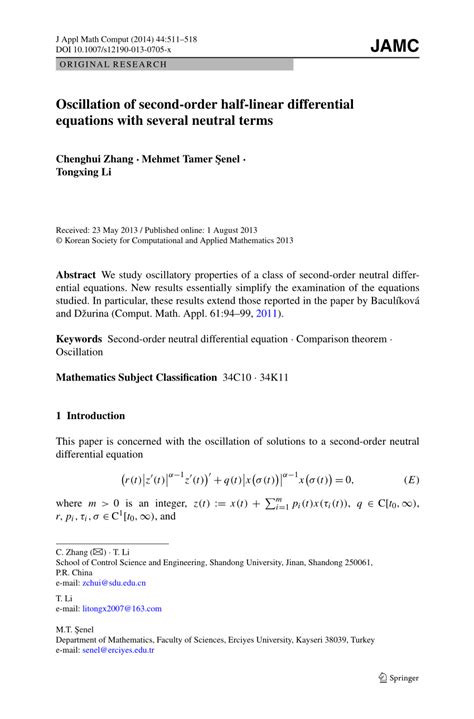 Pdf Oscillation Of Second Order Half Linear Differential Equations