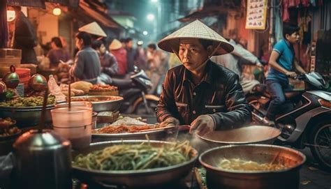 Premium Photo Street Vendors Sell Fresh Asian Street Food Nightly Generated By Ai