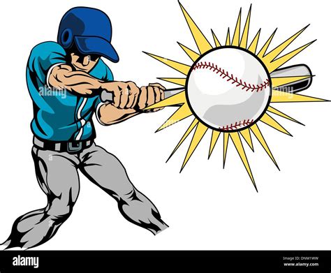 Illustration Of Baseball Player Swinging Bat To Hit Baseball Stock