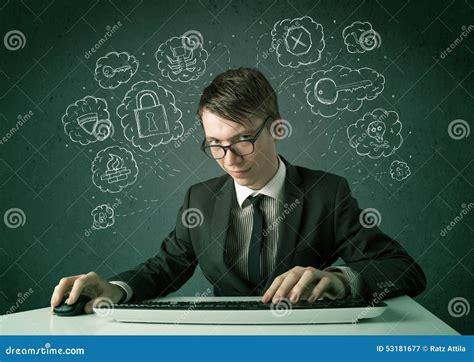Young Nerd Hacker With Virus And Hacking Thoughts Stock Image Image