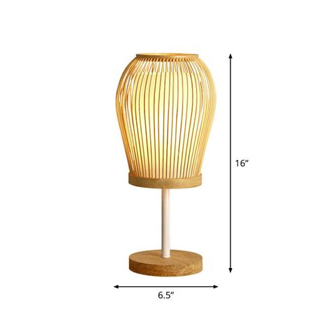 Wood Cage Night Lamp Nordic Single Bulb Bamboo Table Light With Fabric