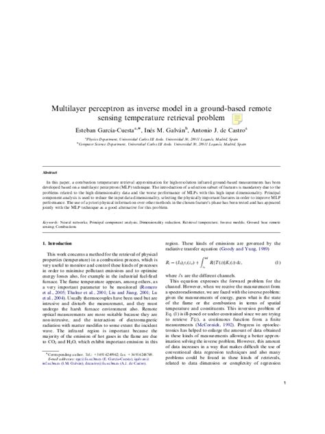 Pdf Multilayer Perceptron As Inverse Model In A Ground Based Remote
