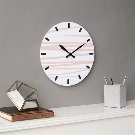 Modern Blush Pink Lines Abstract Art Large Clock Zazzle