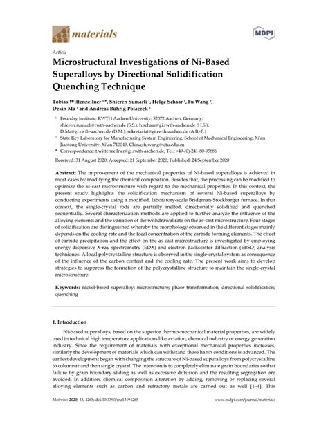 Pdf Microstructural Investigations Of Ni Based Superalloys By Directional Solidification
