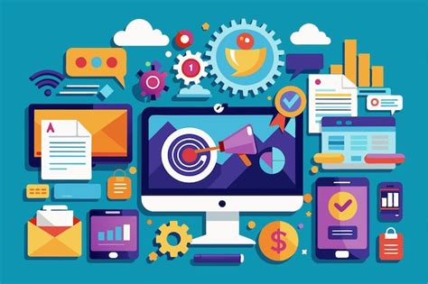 Ilustración de marketing digital de estilo plano que hace hincapié en el marketing multicanal
