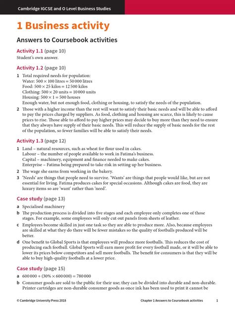 Igcse Ol Bus Ch 1 Answers To Cb Activities Pdf Division Of