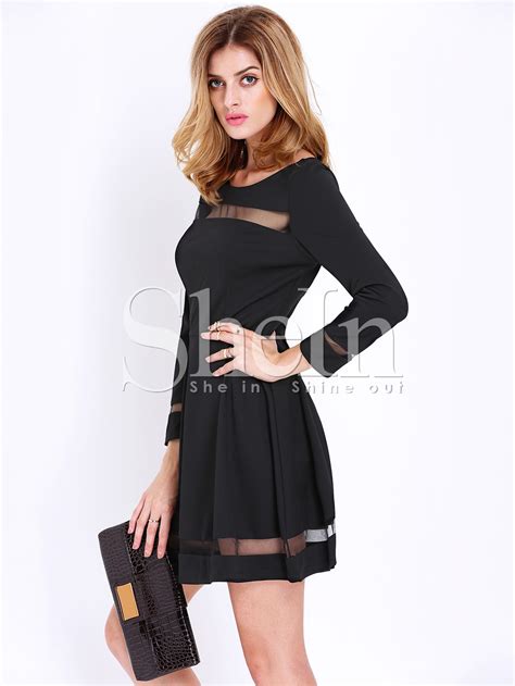 Vestido Manga Larga Con Vuelo Negro Spanish SheIn Sheinside