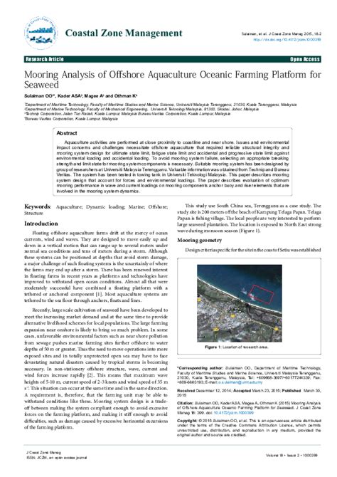 Pdf Coastal Zone Management Mooring Analysis Of Offshore Aquaculture