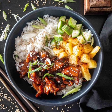 Teriyaki Chicken Rice Bowl With Pineapple And Sesame Rice