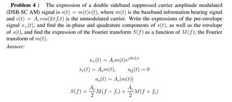 Solved Problem 4 The Expression Of A Double Sideband Chegg Com