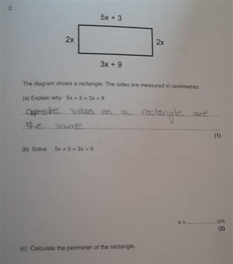 Solved 2 The Diagram Shows A Rectangle The Sides Are Measured In