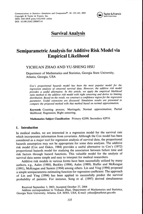 pdf semiparametric analysis for additive risk model via empirical