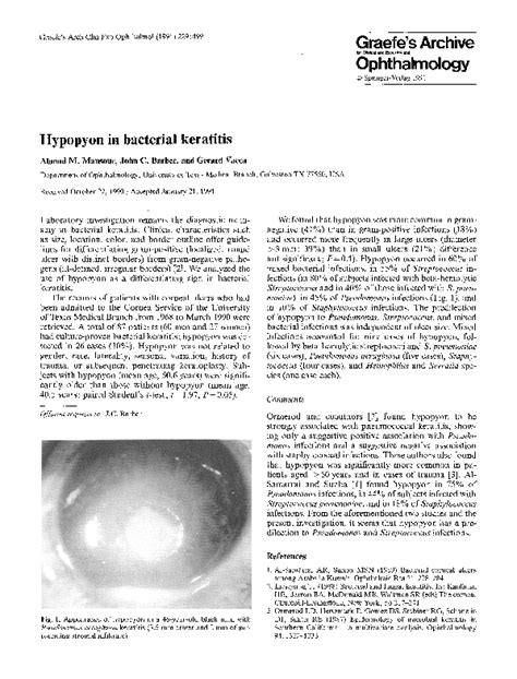 Pdf Hypopyon In Bacterial Keratitis