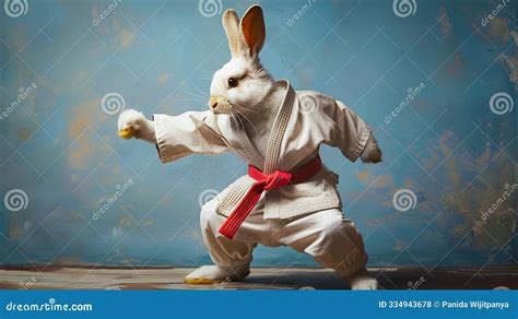 A Fluffy Anthropomorphic Bunny Dressed In A Traditional Karate Kimono