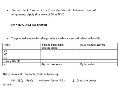 Solved Connect The Rlc Series Circuit In The Mutlisim With
