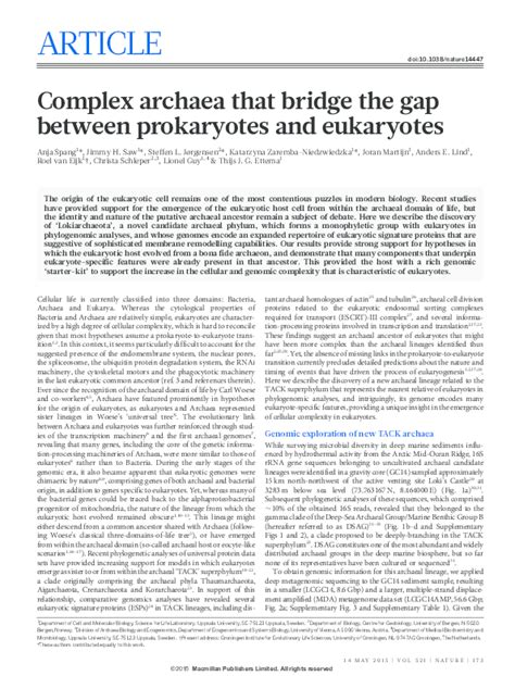 Pdf Complex Archaea That Bridge The Gap Between Prokaryotes And Eukaryotes