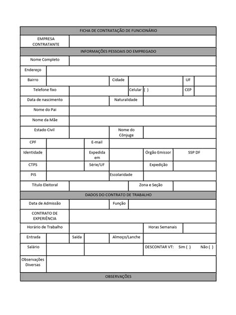 Ficha De Contratação Pdf