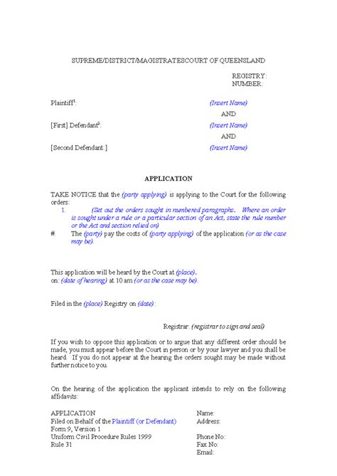 Form Application UCPR SUPREME DISTRICT MAGISTRATESCOURT OF QUEENSLAND REGISTRY NUMBER