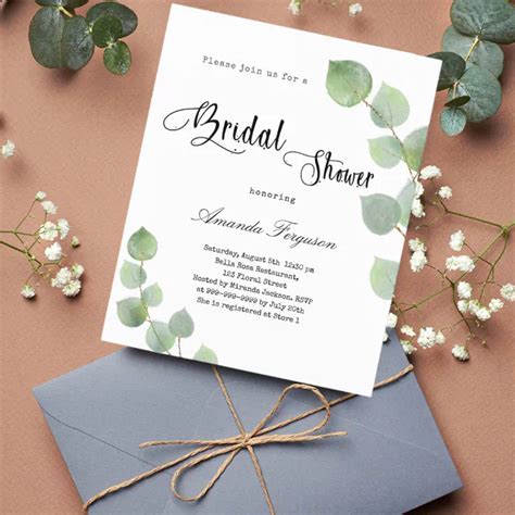 Budget Bridal Shower Eucalyptus Script Invitation Zazzle