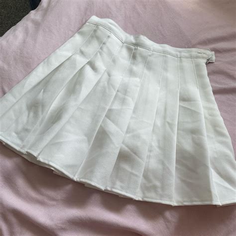 White Pleated Mini Skirt Size Small With Shorts On Depop