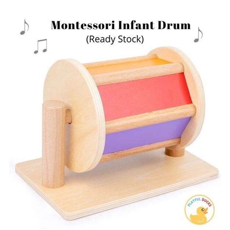 Montessori Baby Infant Drum Wooden Sensory Spinning Drum Sensory