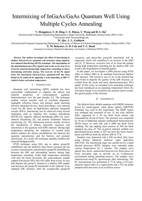 pdf intermixing of ingaas gaas quantum well using multiple cycles