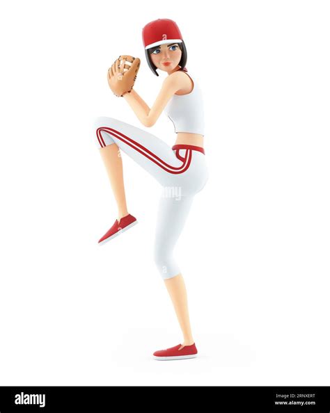 3d Baseball Girl Ready To Throw The Ball Illustration Isolated On
