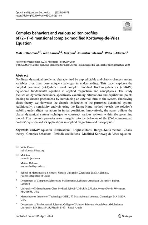 Pdf Complex Behaviors And Various Soliton Profiles Of 21 Dimensional Complex Modified