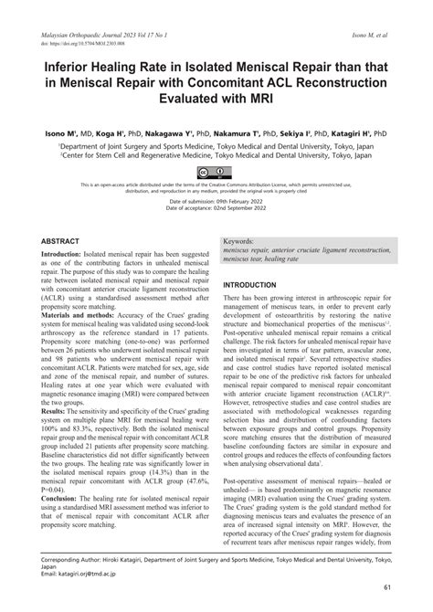 Pdf Inferior Healing Rate In Isolated Meniscal Repair Than That In
