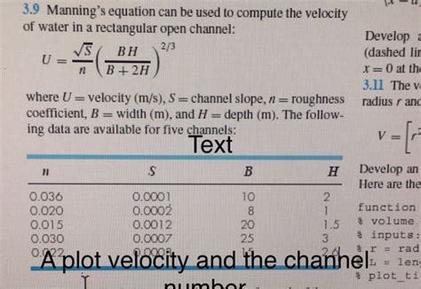 Solved 3 9 Manning S Equation Can Be Used To Compute The Chegg