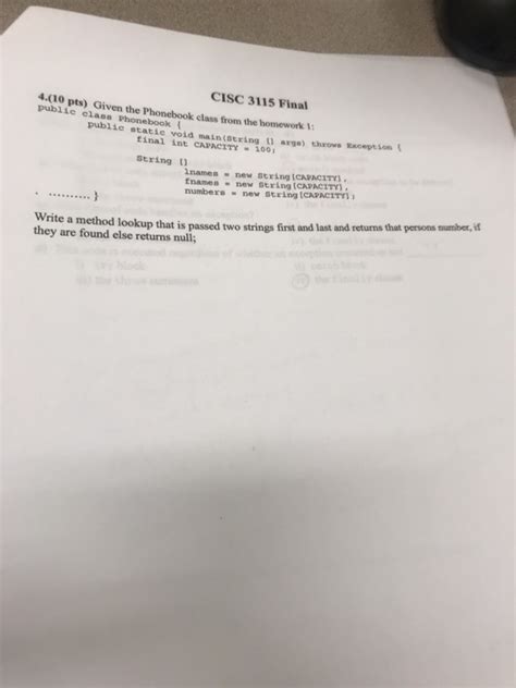 Solved CISC 3115 Final 4 10 Pts Given The Phonebook Class Chegg