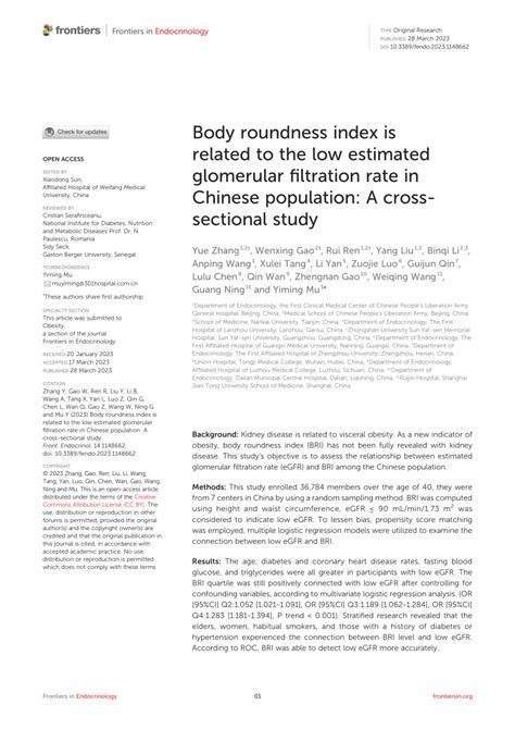 Pdf Body Roundness Index Is Related To The Low Estimated Glomerular